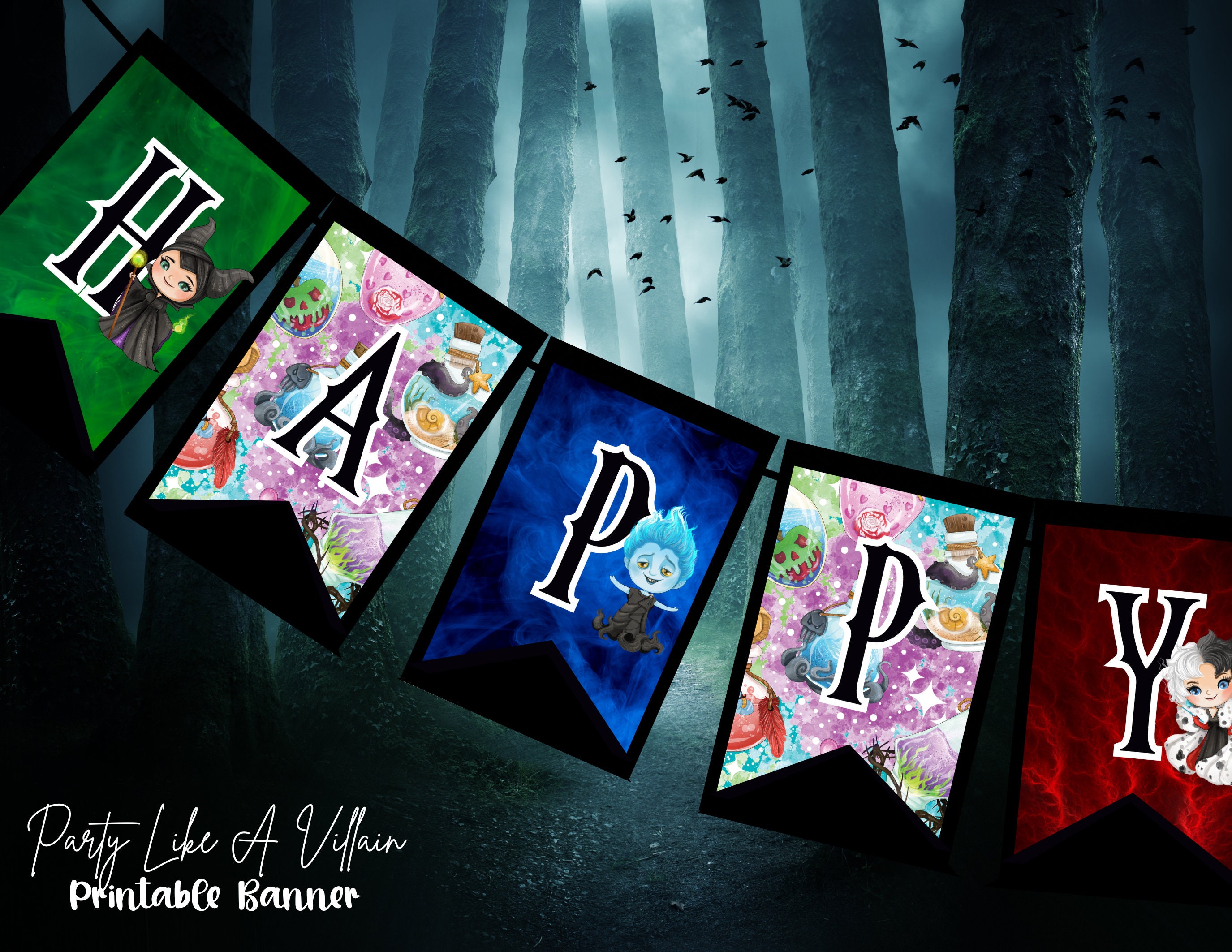 Party Like A Villain BANNER- Printable Banner- Villains Happy Halloween ...