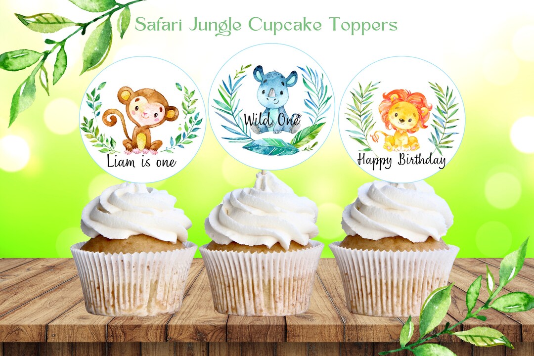 SAFARI Jungle Cupcake Toppers- PERSONALIZED Printable 2.5'' Cupcake ...