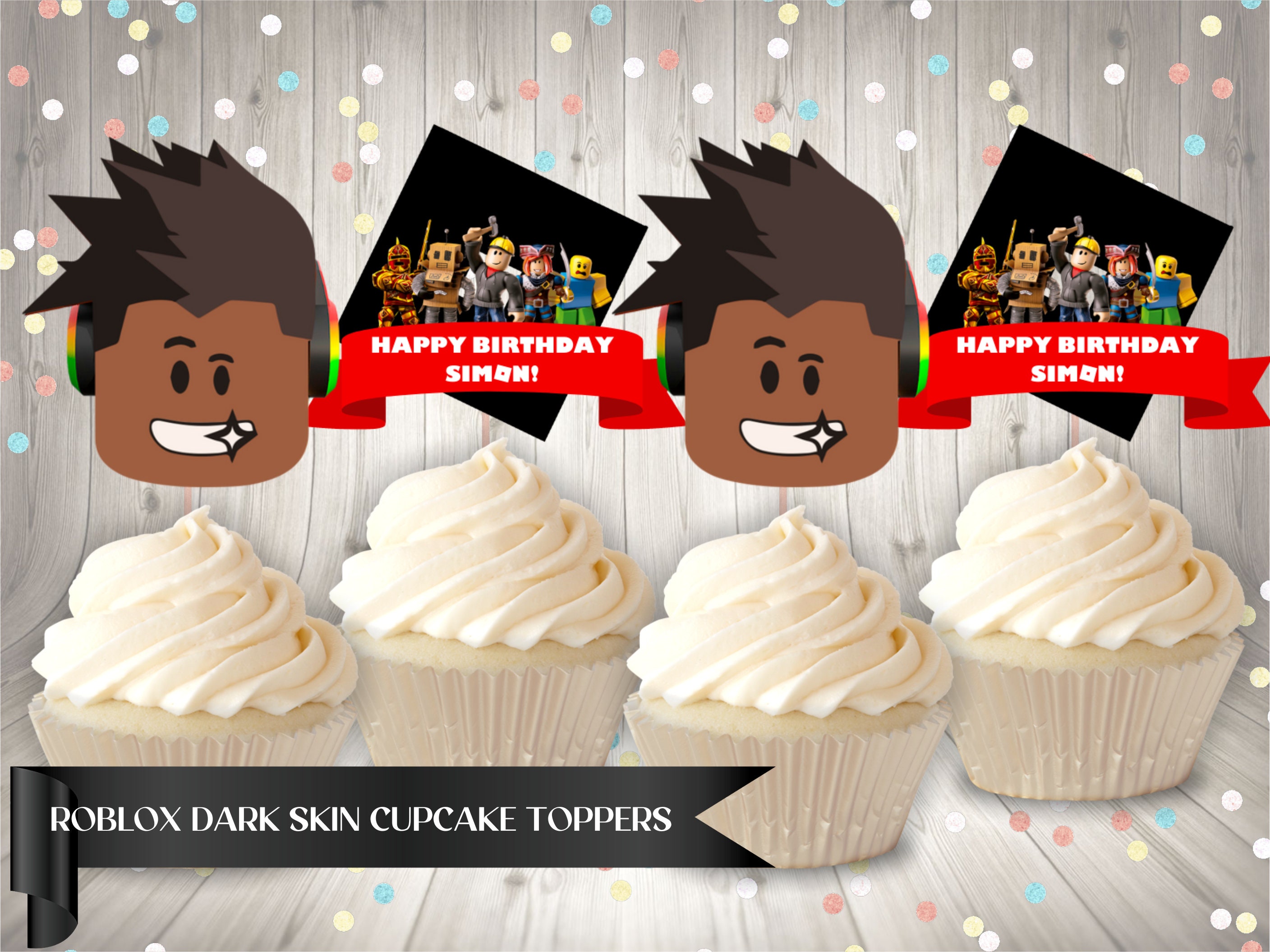 ROBLOX DARK SKIN Toppers- Printable Roblox Birthday Cupcake Toppers ...