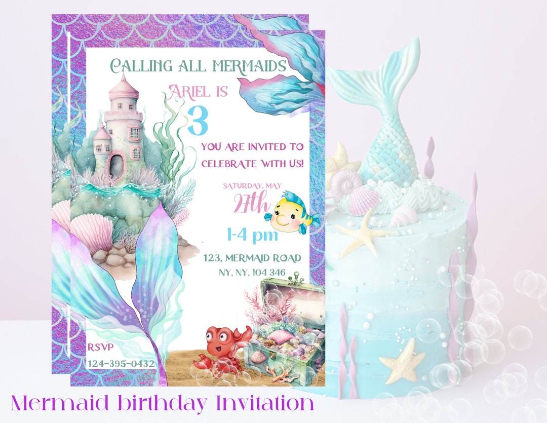 MERMAID Printable Invitation Little Mermaid Party Personalized Invite ...