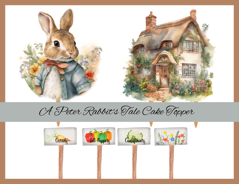 Peter Rabbit CAKE TOPPER Printable Vegetables garden Cake topper PETER ...
