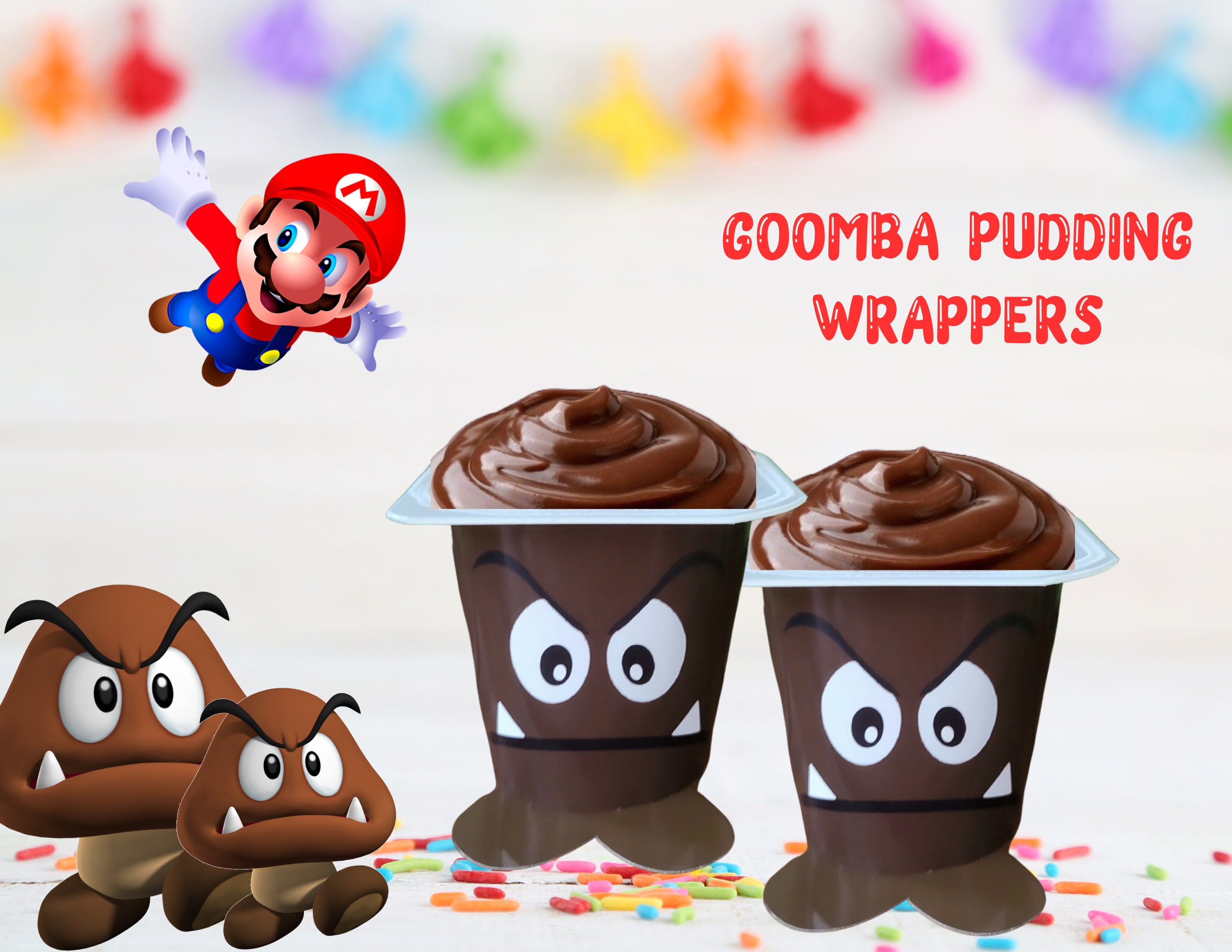 GOOMBA Pudding Wrapper AND Face!- Video Games Birthday Party Favors ...