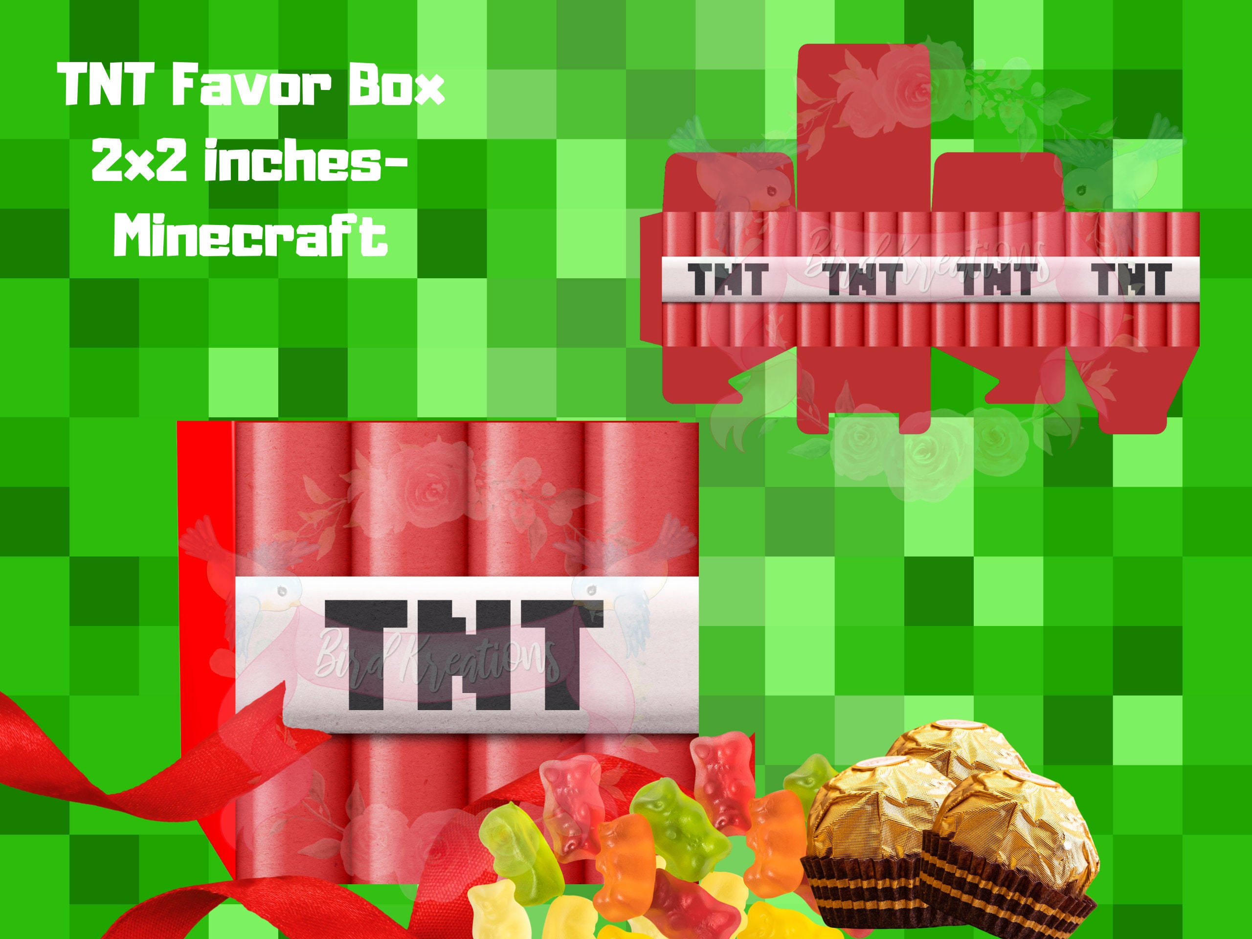 TNT Minecraft Favor BOX Printable 2x2 Inches Favor Boxes Red Favor ...