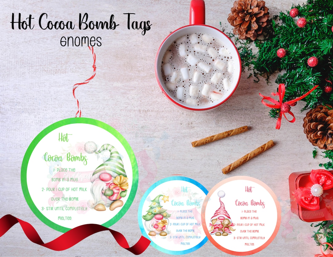 Christmas Gnomes HOT COCOA Bomb TAGS- Printable Round Tags for ...