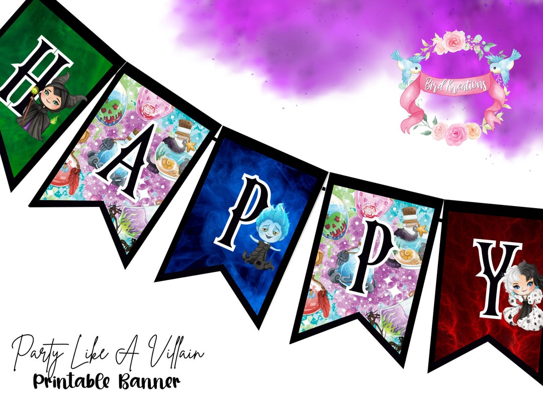 Party Like A Villain BANNER- Printable Banner- Villains Happy Halloween ...