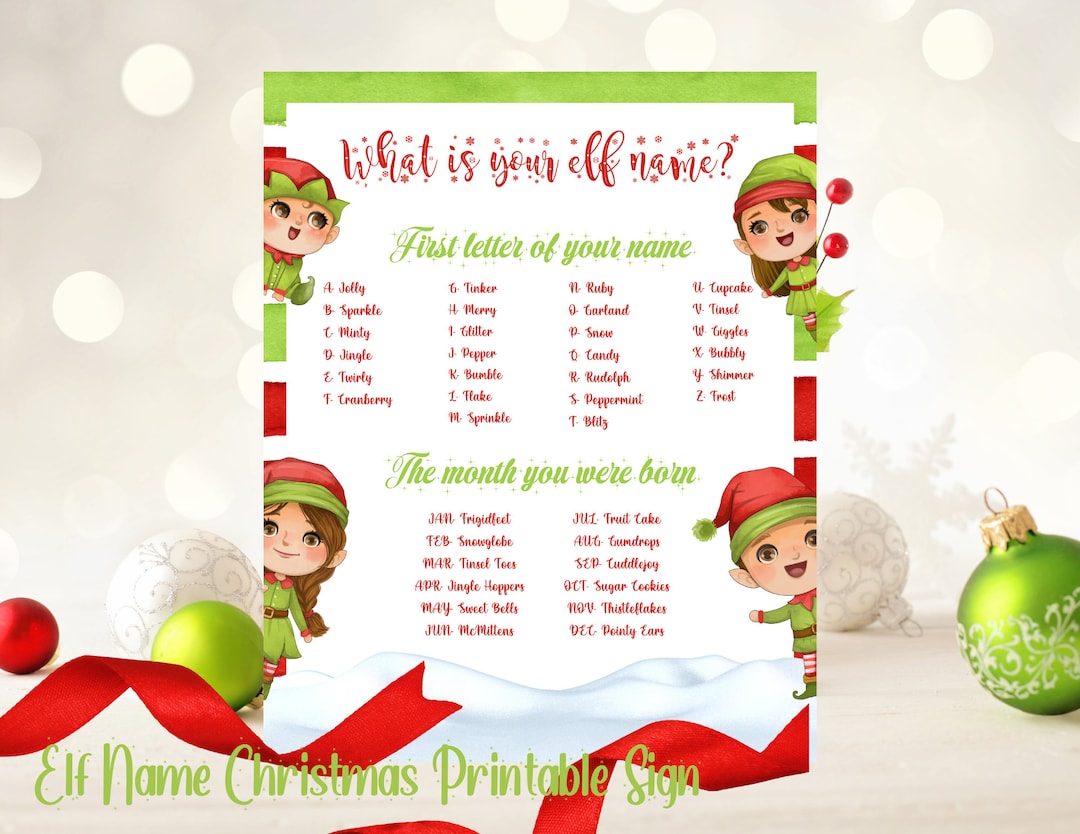 What's Your ELF NAME Printable Sign Elf Christmas Party - Etsy