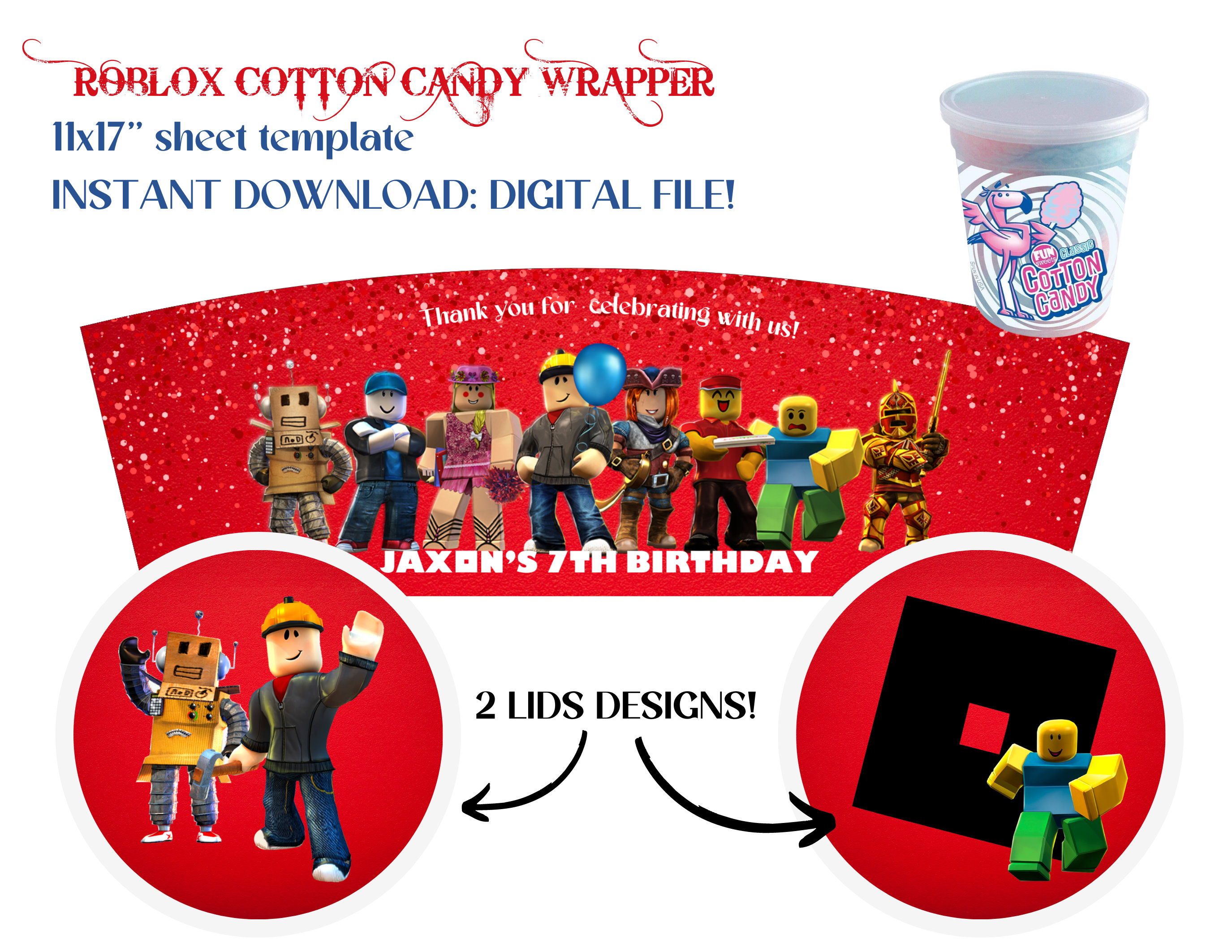 ROBLOX COTTON Candy Wrapper PRINTABLE Digital Download Personalized Cotton Candy Wrapper Roblox ...
