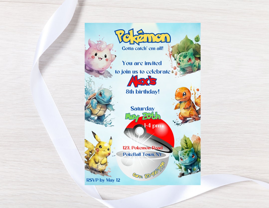 POKEMON Invitation-printable Pokémon Invite- Personalized Invitation ...