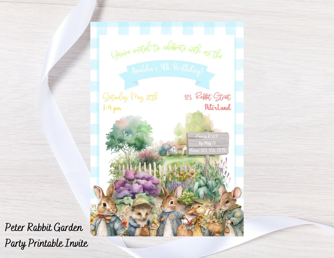 Peter RABBIT INVITE- Printable Invite- Personalized Invitation- Bunny ...