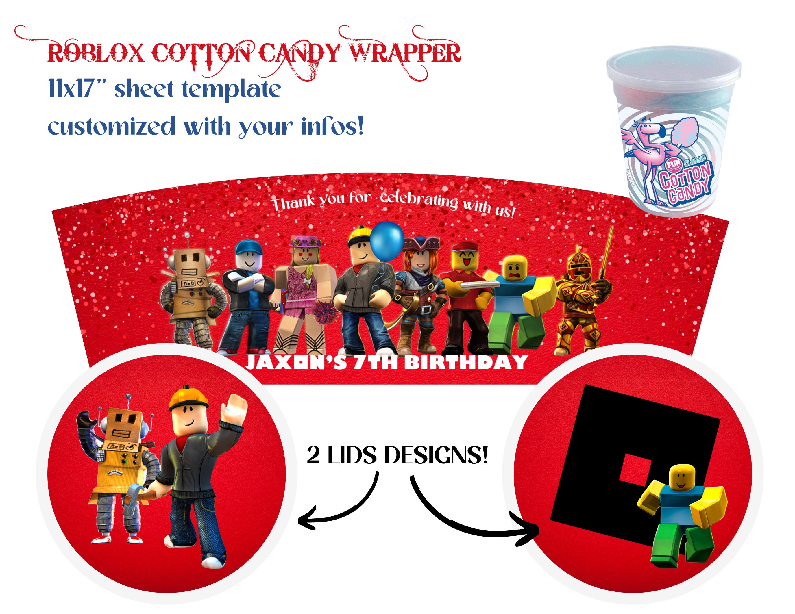 ROBLOX COTTON Candy Wrapper PRINTABLE Digital Download Personalized ...