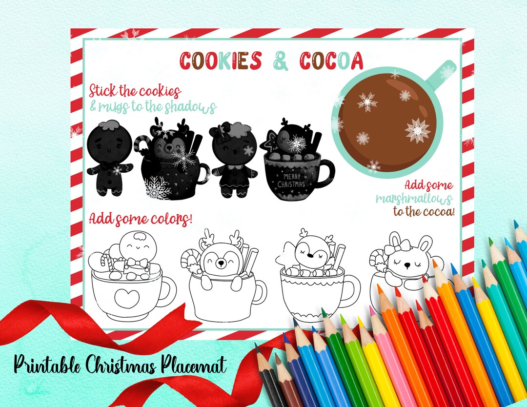 Christmas HOT COCOA Printable Placemat Kids Activity Sheet - Etsy