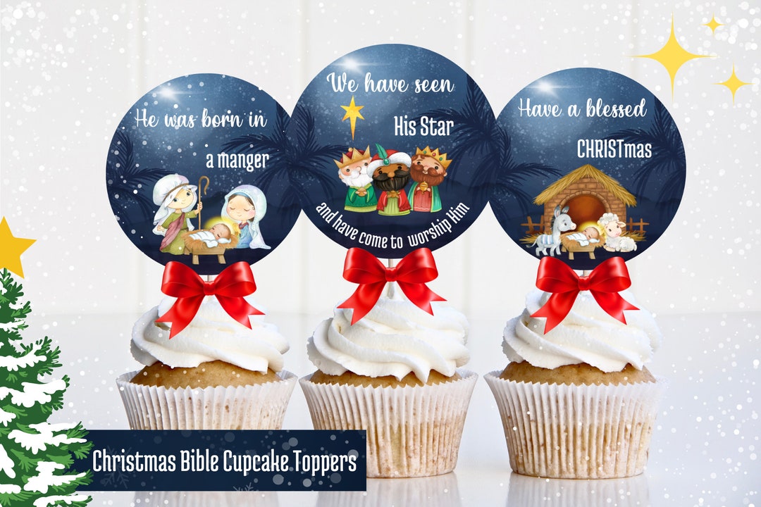 Christmas Bible Cupcake Toppers- Printable Christmas Cupcake Toppers ...