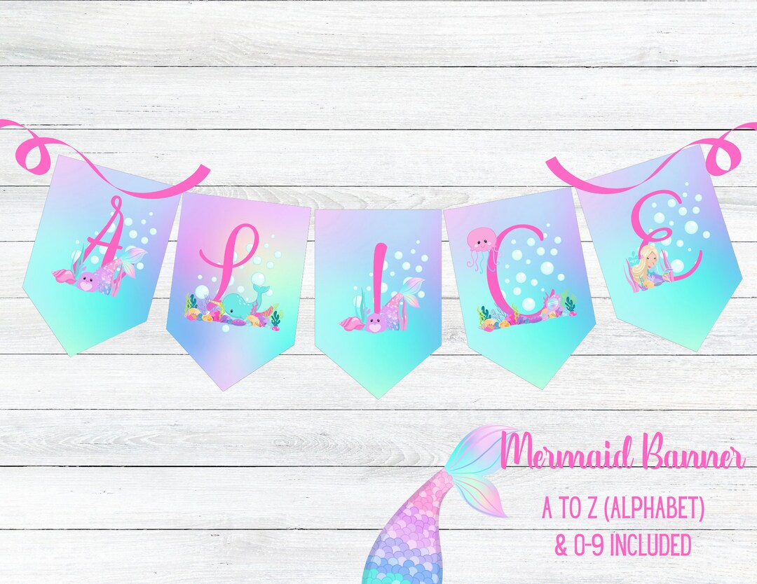 MERMAID PARTY BANNER Printable Mermaid Birthday Banner Customized as ...