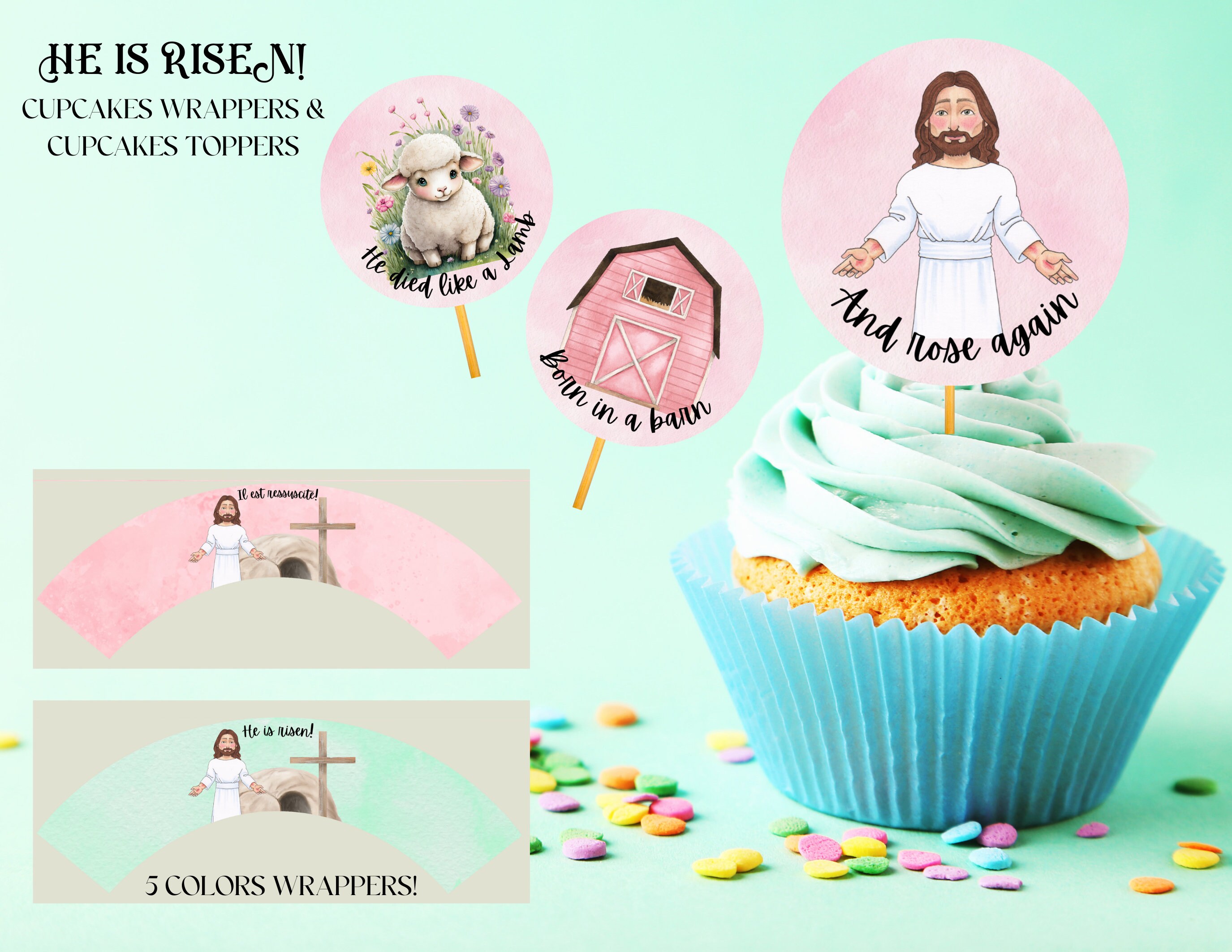 He is RISEN EASTER Bible CUPCAKE Toppers Printable Bible Easter Cupcake ...