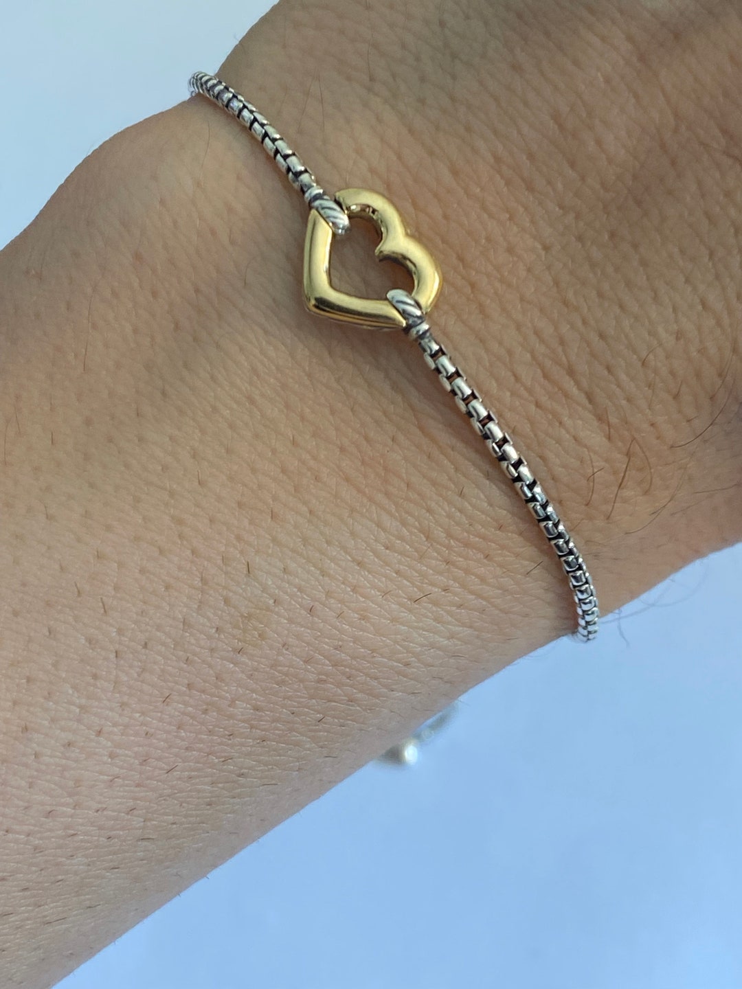 Previously Used David Yurman 18K Gold Heart Station Adjustable Bracelet ...