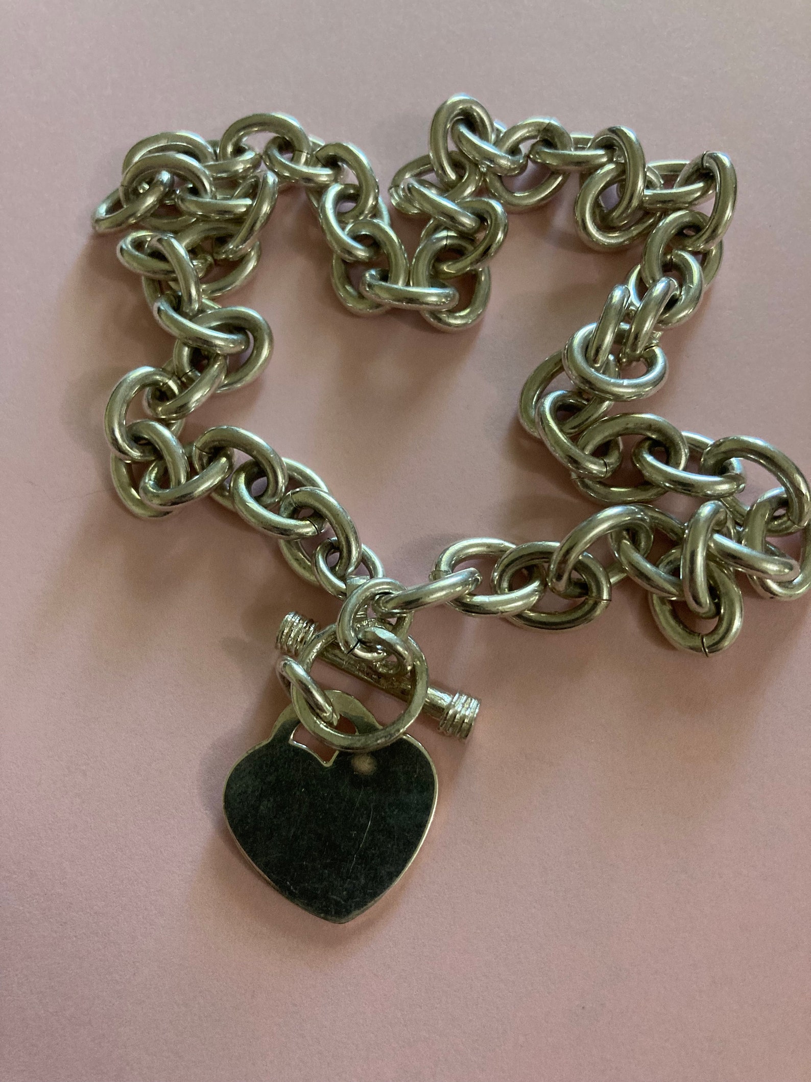 925 Sterling Silver 9mm Link Chain Necklace Heart Pendant | Etsy
