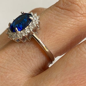 Princess Diana Ring, Engagement Ring, Sapphire Oval Ring, Rhodium Over 925 Sterling Silver ...