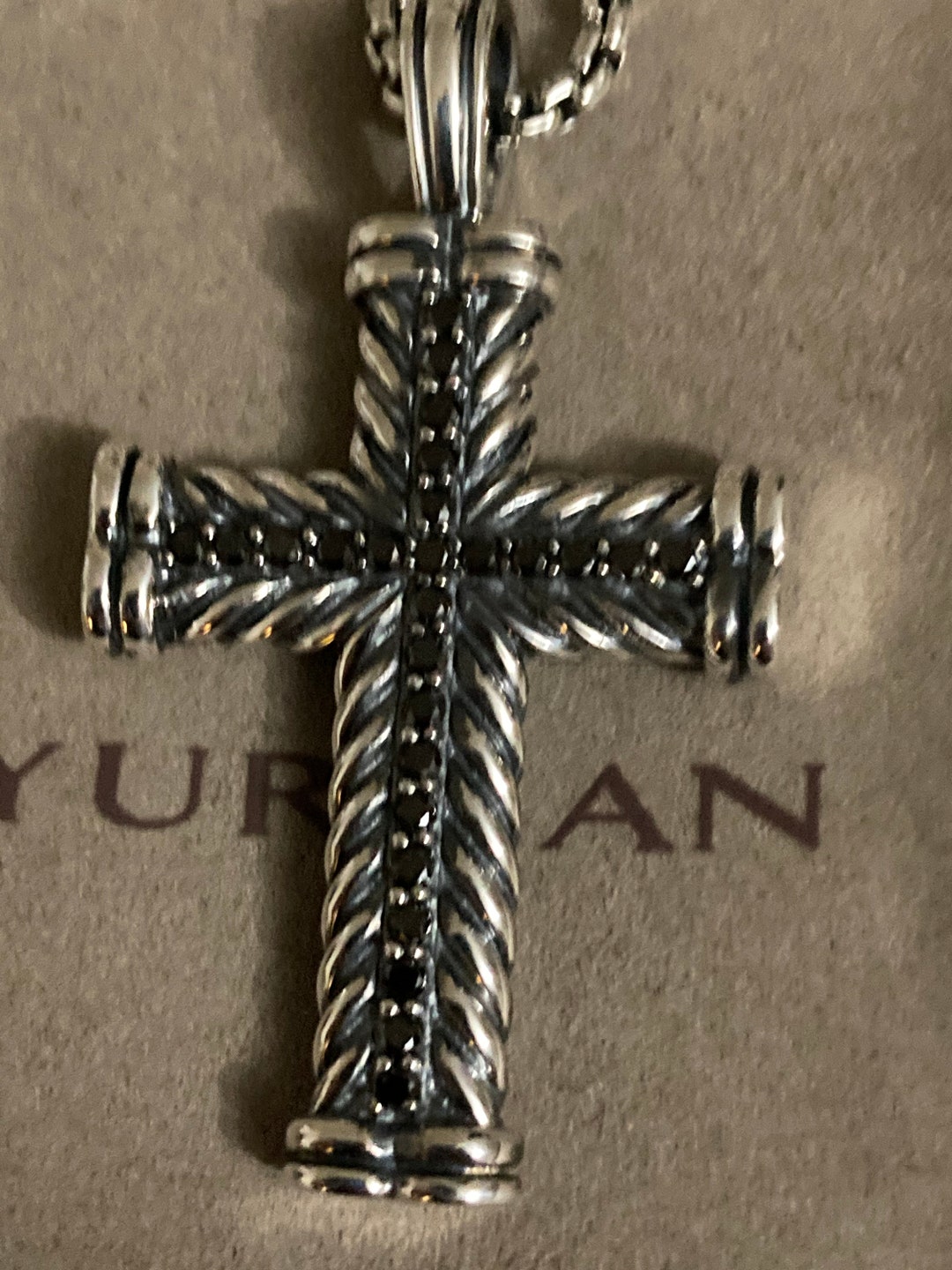 David Yurman Large Black Diamond Cross Pendant Chevron & Chain - Etsy