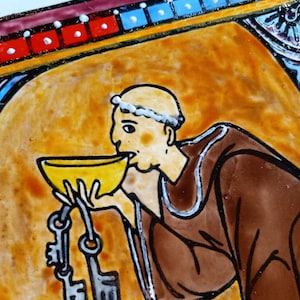 Monje Bebiendo Vino Azulejo Pintado a Mano - Etsy