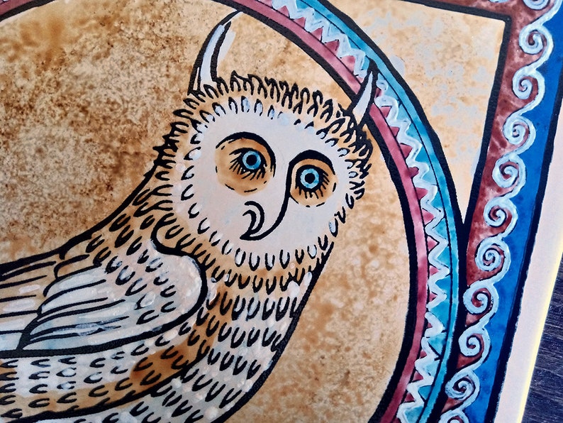Búho Medieval Azulejo Pintado a Mano Bestiario De Aberdeen - Etsy
