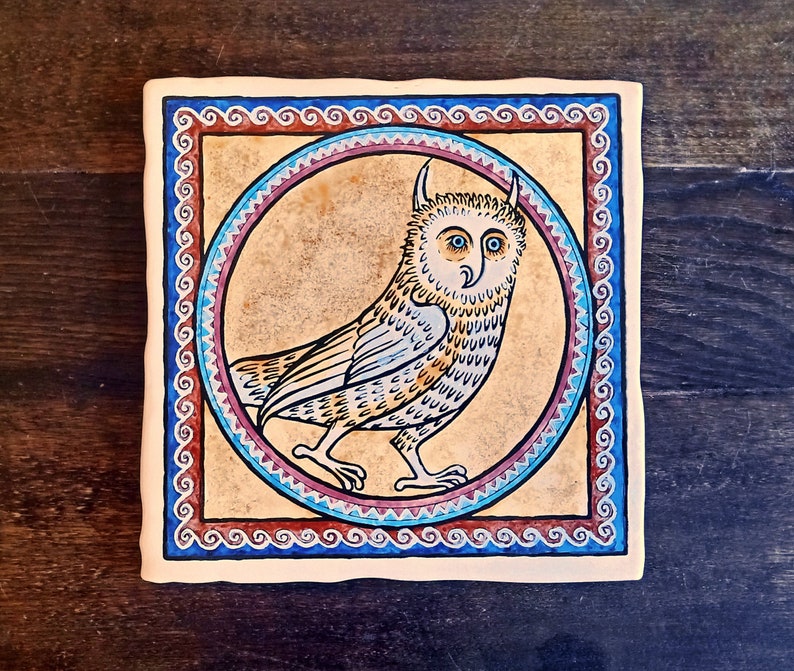 Medieval Owl Hand Painted Decorative Tile Aberdeen Bestiary - Etsy