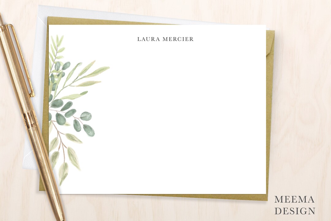Greenery Personalized Notecard Set /feminine Stationery/watercolor ...