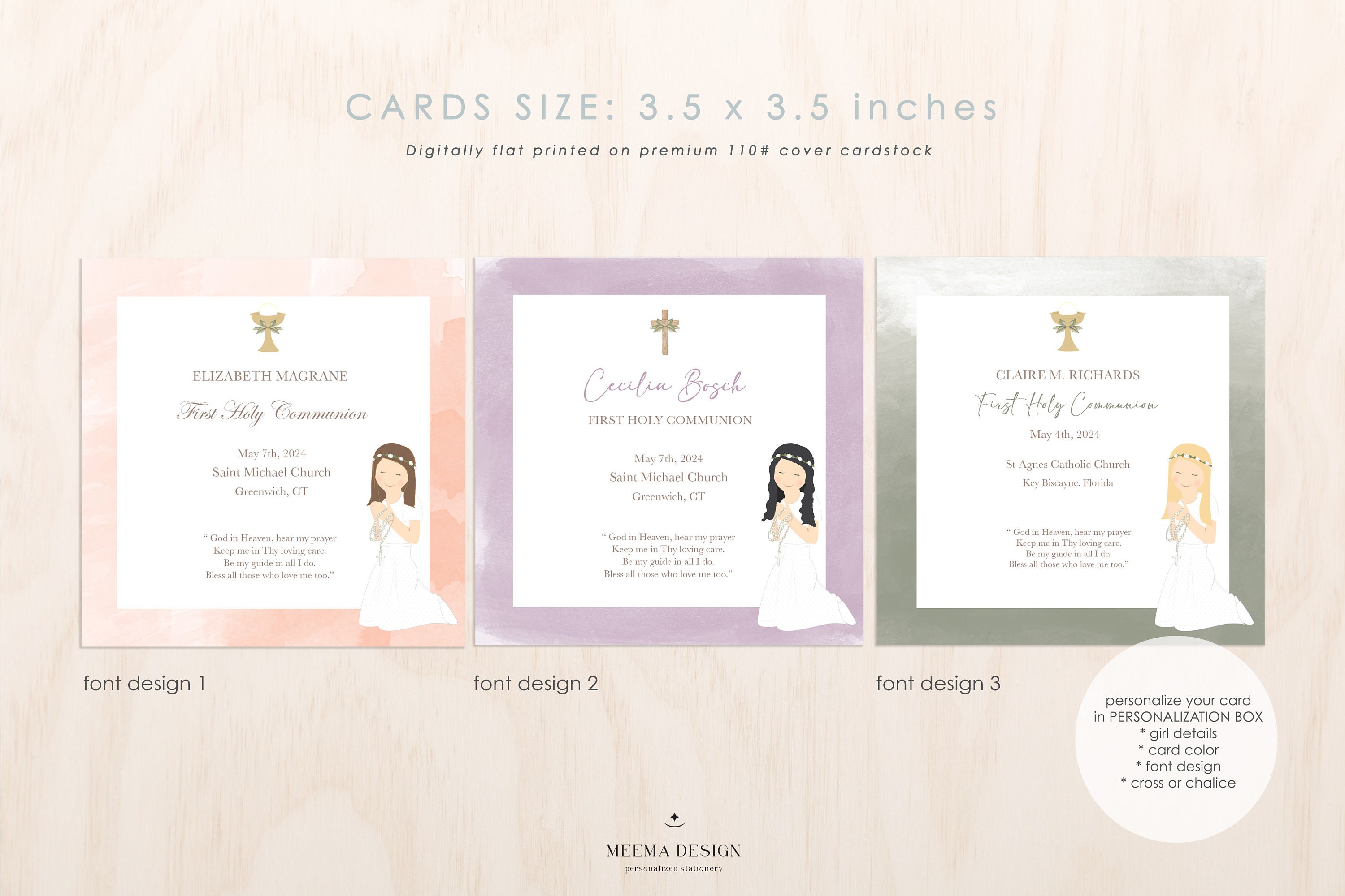 First Holy Communion Remembrance Cards Girls/personalized Girl Image ...