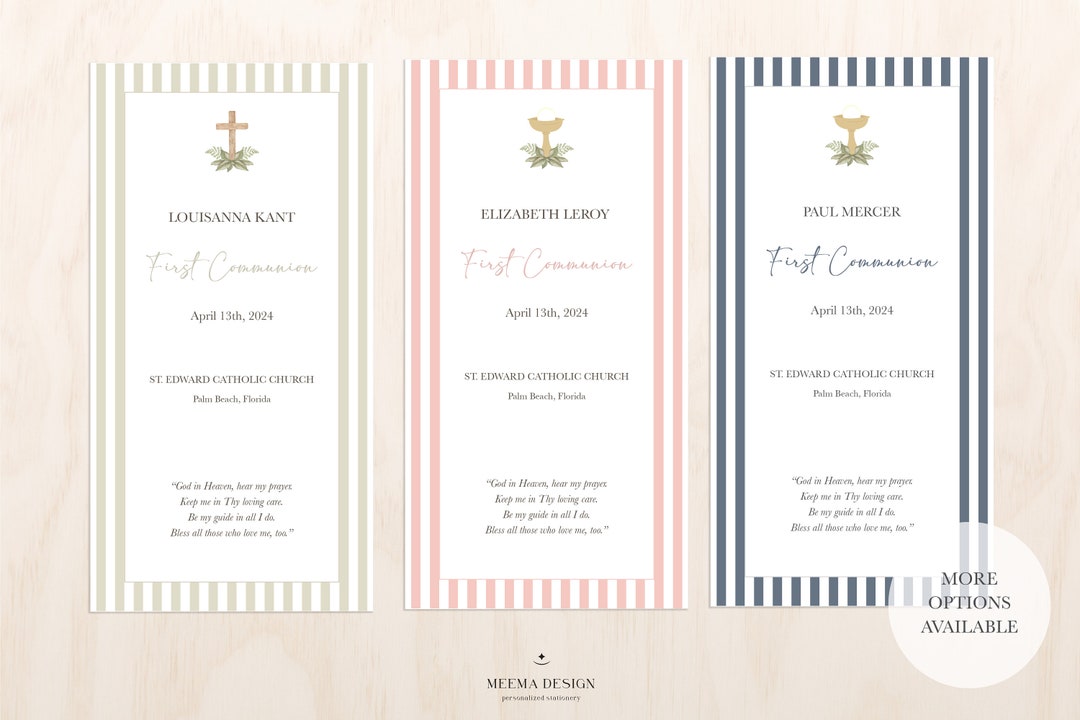 Personalized First Communion Remembrance Cards: Striped Religious ...