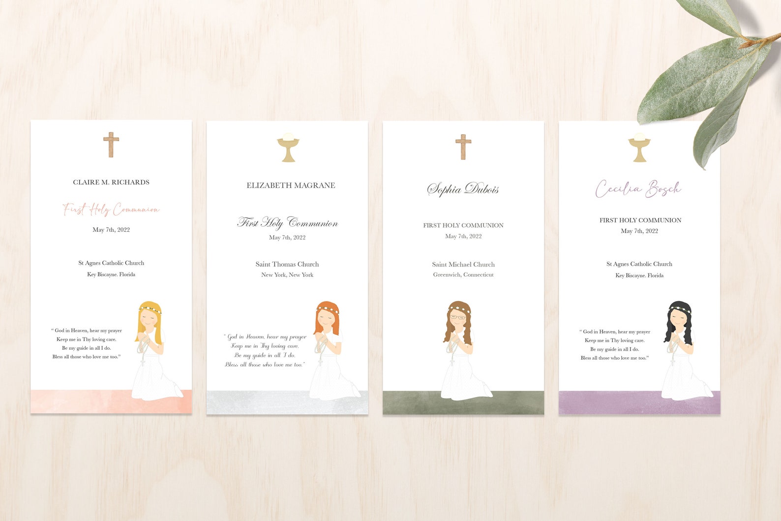 First Holy Communion Remembrance Cards Girls/personalized Girl Image ...