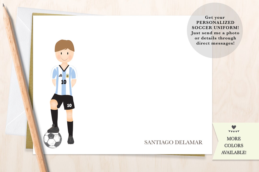 Personalized Soccer Player Notecard Set /flat Football Stationery ...
