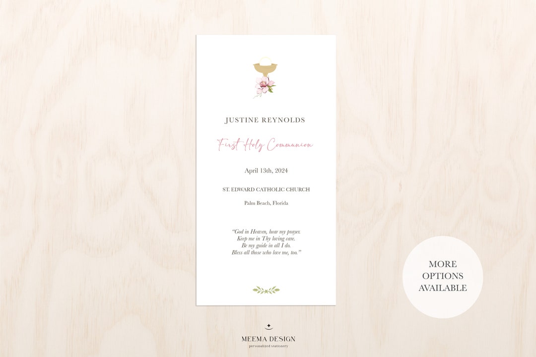First Holy Communion Pink Flower Remembrance Cards/image Christian ...