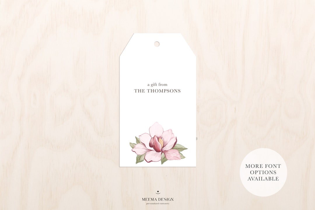 Personalized Watercolor Pink Magnolia Gift Tags: Floral Favor Tags - Etsy