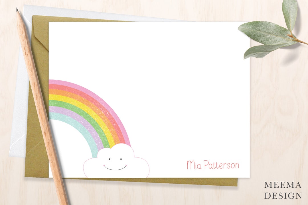 Personalized Rainbow Notecard Set: Kids Stationery, Thank You Cards - Etsy