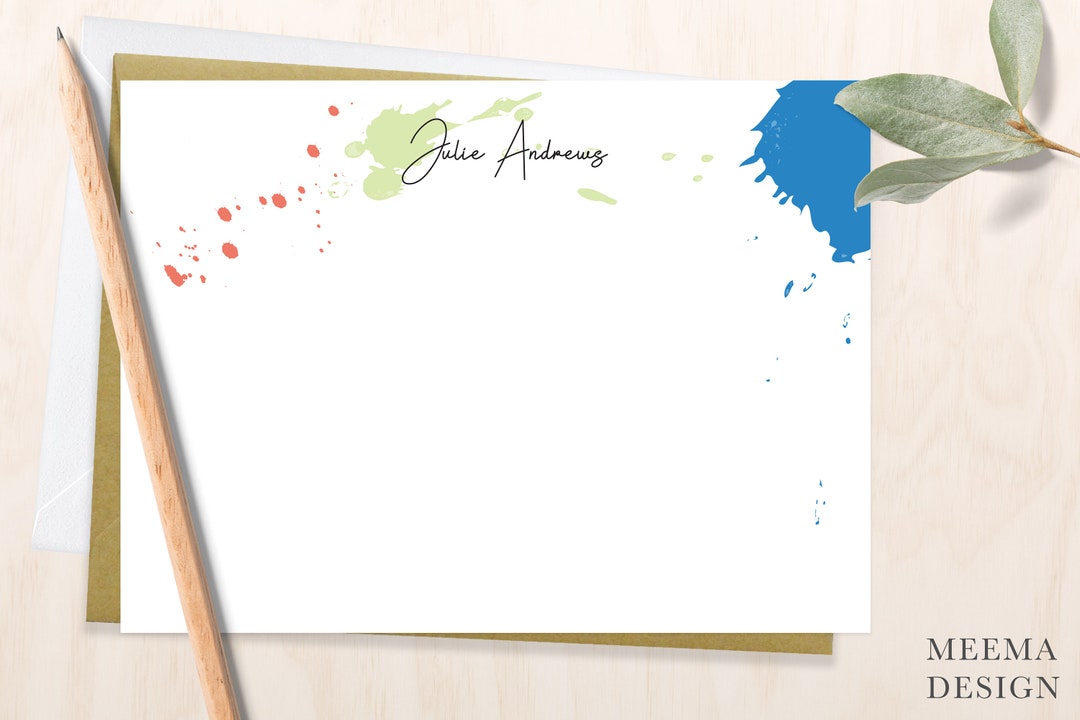 Personalized Art Notecard Set: Splash Paint Stationery - Etsy