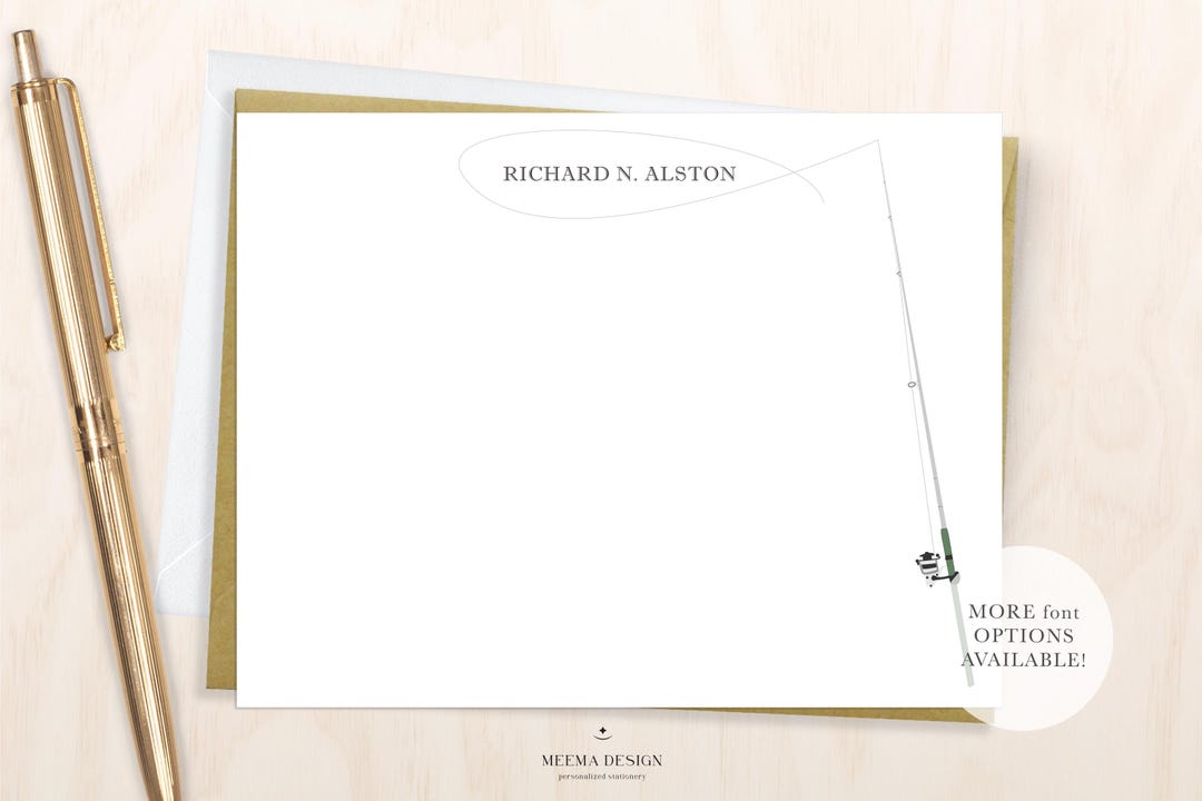 Personalized Fishing Rail Rod Notecard/set of Flat Stationery for ...