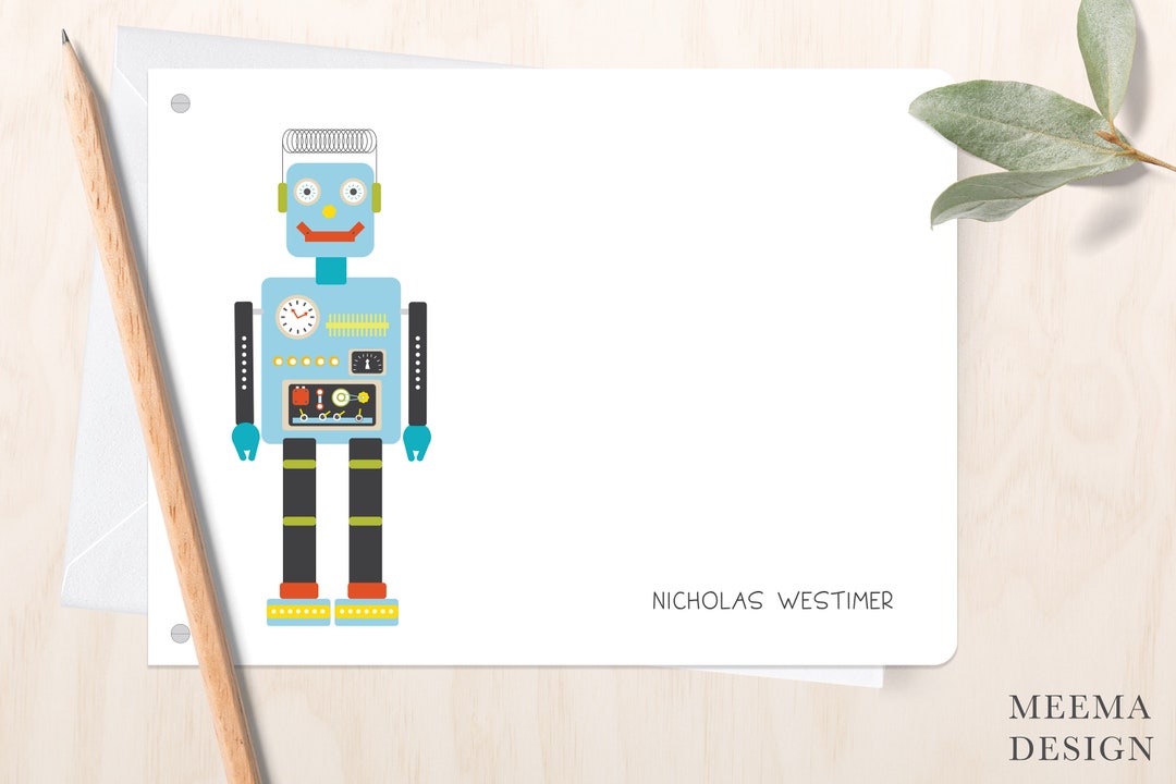 Kids Robot Note Card Set/robots Birthday Thank You Cards/stem Gift ...