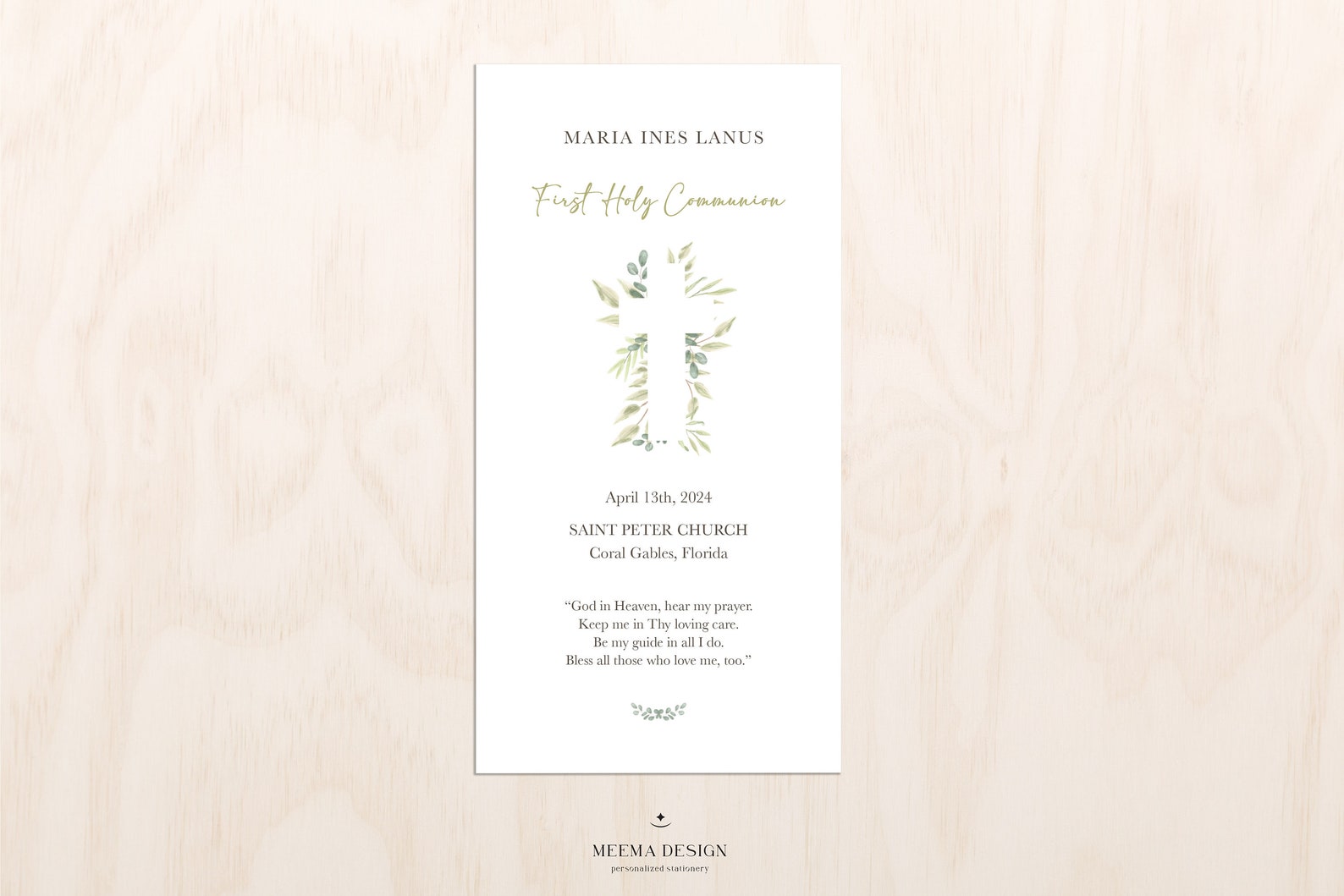 Personalized First Communion Remembrance Cards, Holy Cross Greenery - Etsy
