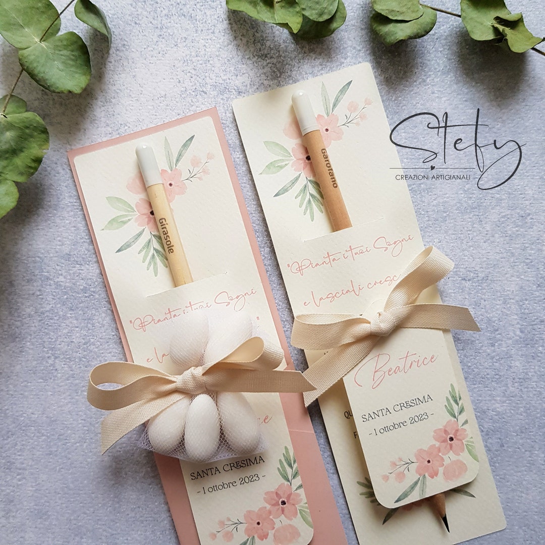 BOMBONIERA ECOLOGICA con matita piantabile mod. rosa cipria con ...