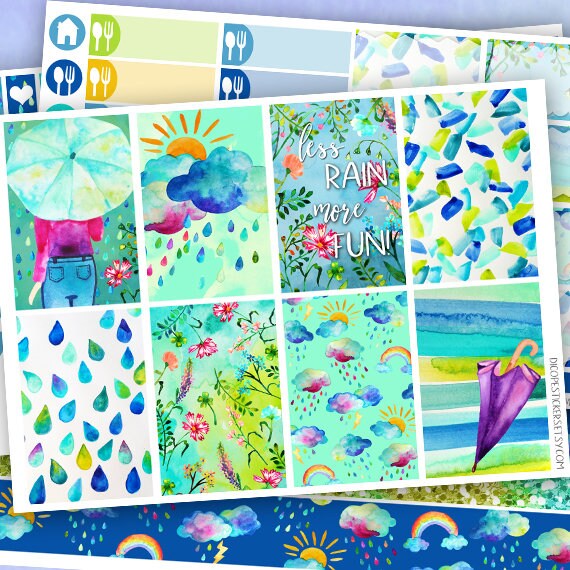 Rainy Days Planner Stickers / Watercolor Rain Weather and - Etsy
