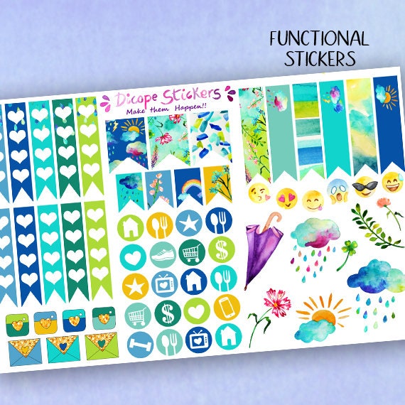 Rainy Days Planner Stickers / Watercolor Rain Weather and - Etsy