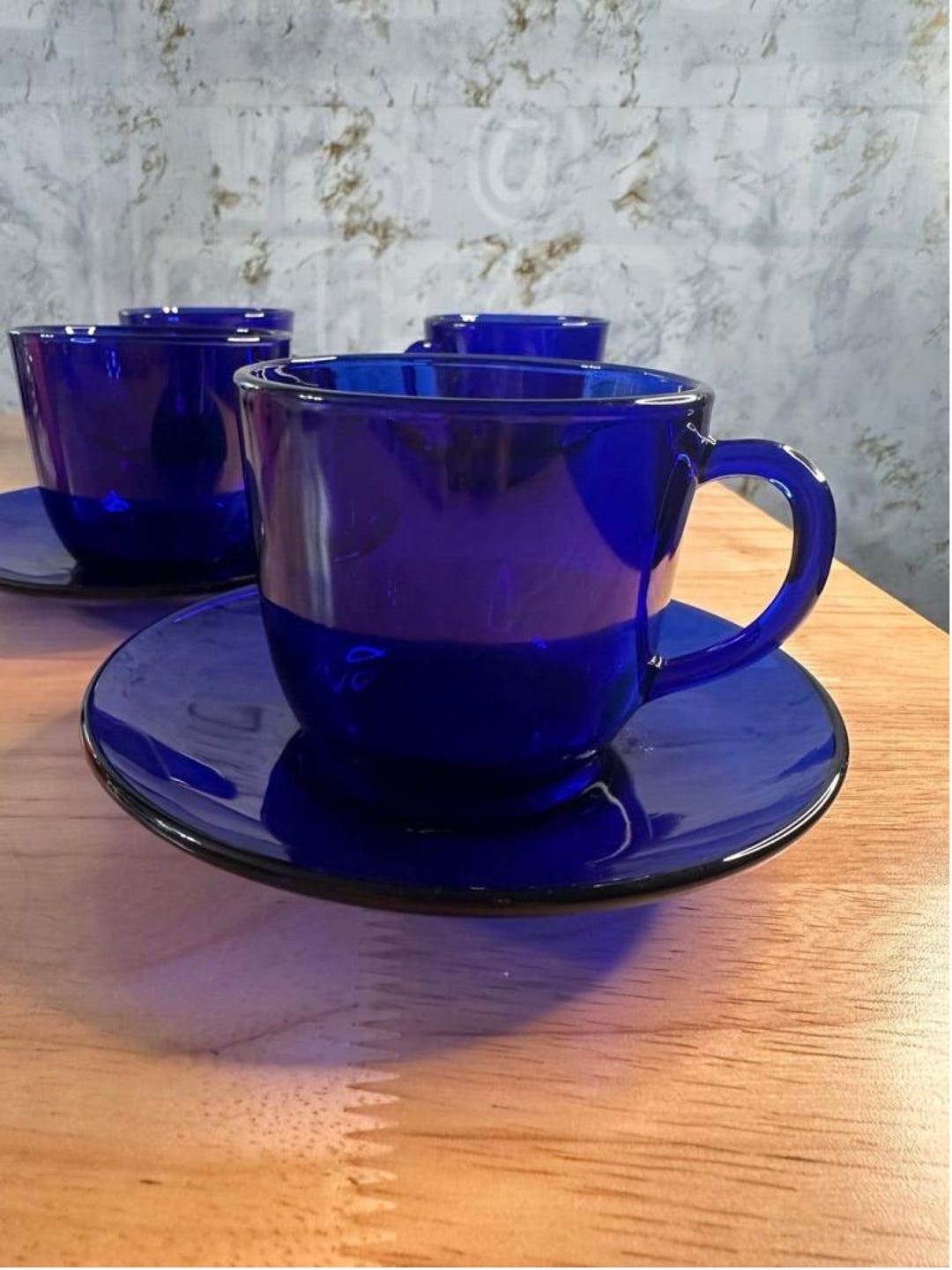 Vintage Cobalt Blue Cups and Saucers Set of 4 - Etsy