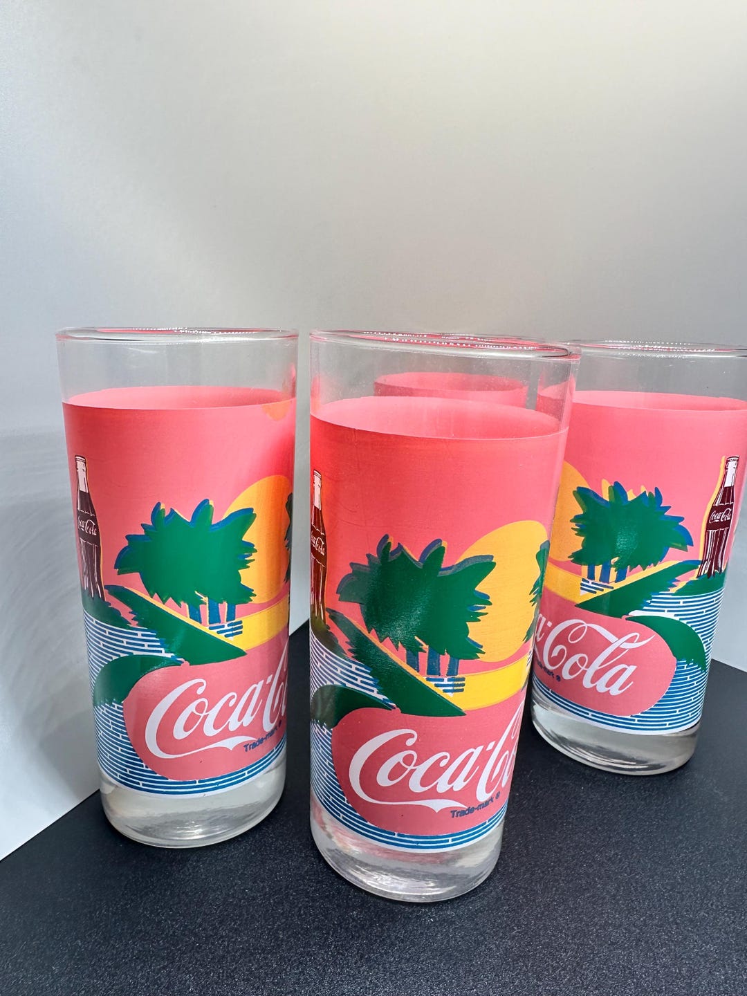 4 Coca Cola Drinking Glasses Coke Glasses Summertime Beach Themed ...