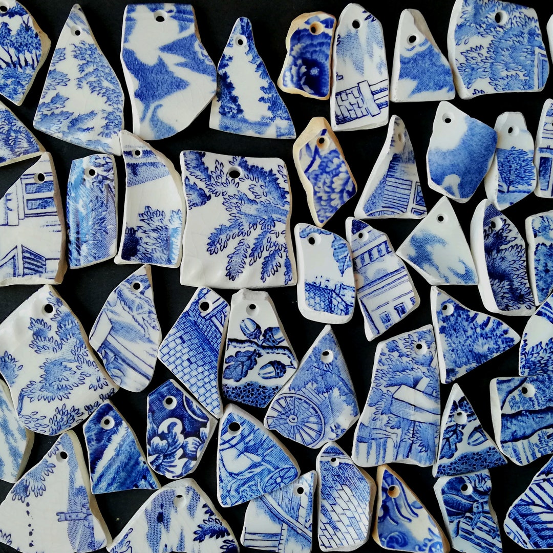 Drilled Bulk Antique Porcelain Blue Color 1" - 2" Porcelain Ceramic ...