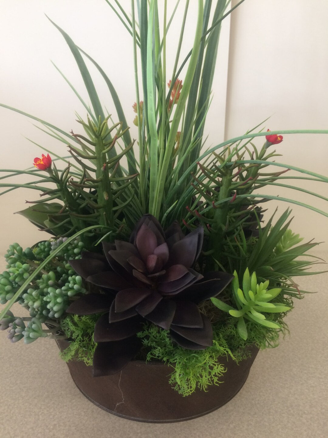 Round Succulent Centerpiece With Metal Container 14" Round X 20" High ...