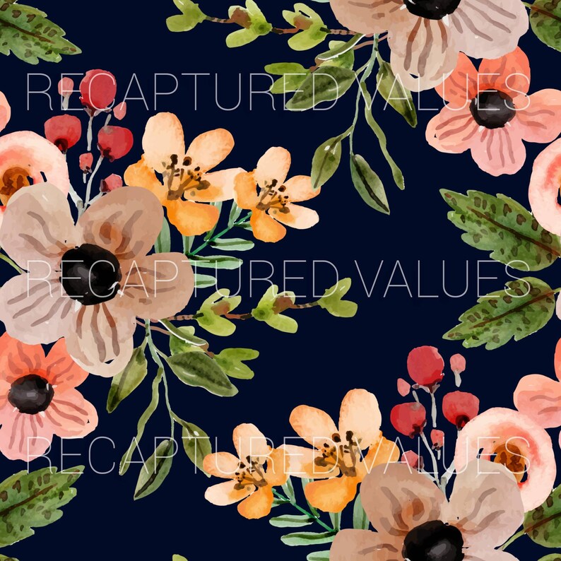 Navy Fall Floral PNG Seamless Pattern Design // Recaptured - Etsy