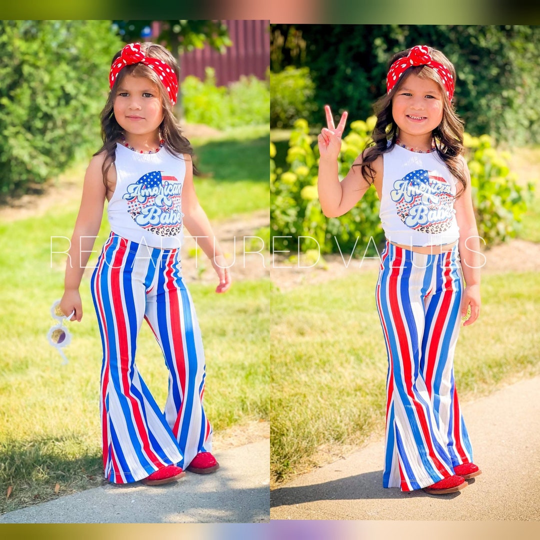 Groovy Retro Hippie American Babe Halter Crop Top With Stripe Flared ...