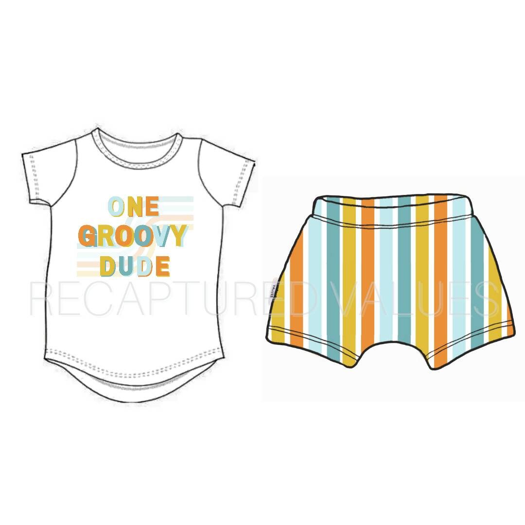 Groovy Retro Hippie One Groovy Dude Graphic Top With Stripe Boy Shorts ...