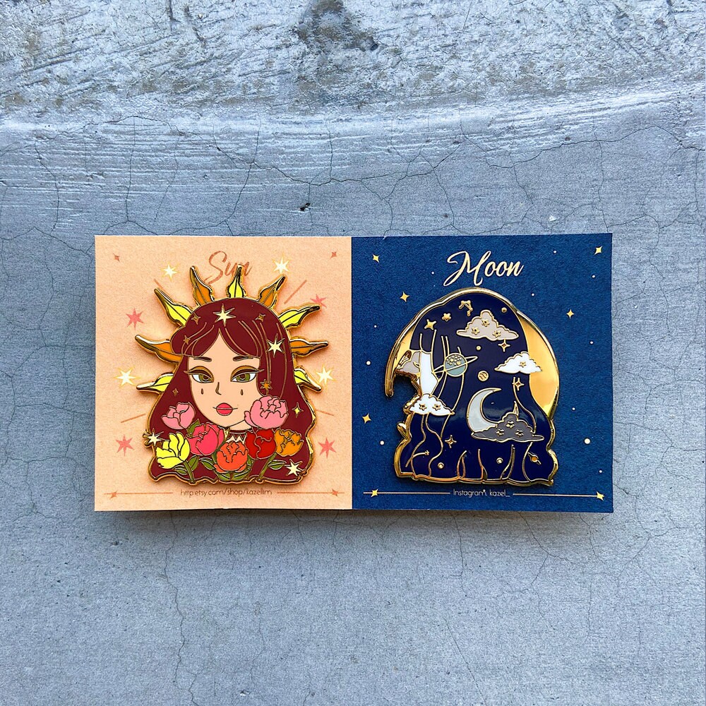 Sun & Moon Set Hard Gold Enamel Pin 1.5 Inches - Etsy