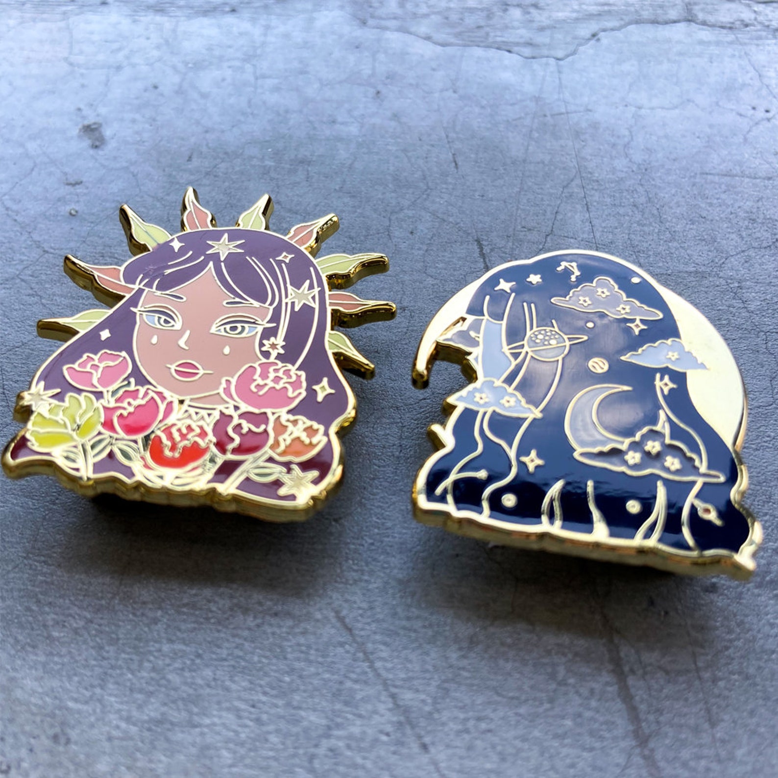 Sun & Moon Set Hard Gold Enamel Pin 1.5 Inches - Etsy