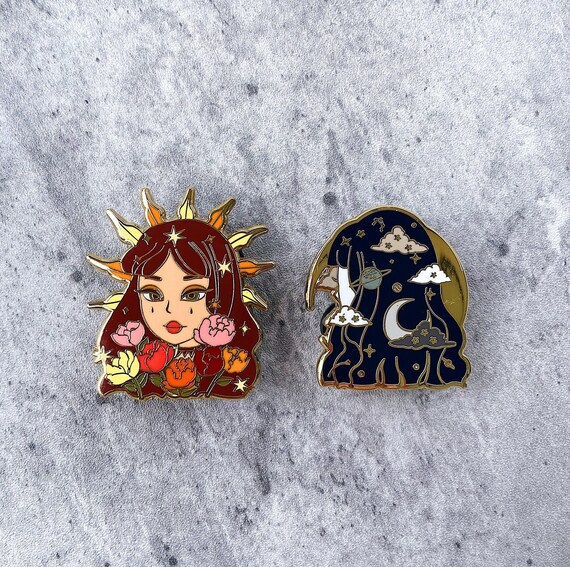 Sun & Moon Set Hard Gold Enamel Pin 1.5 Inches | Etsy